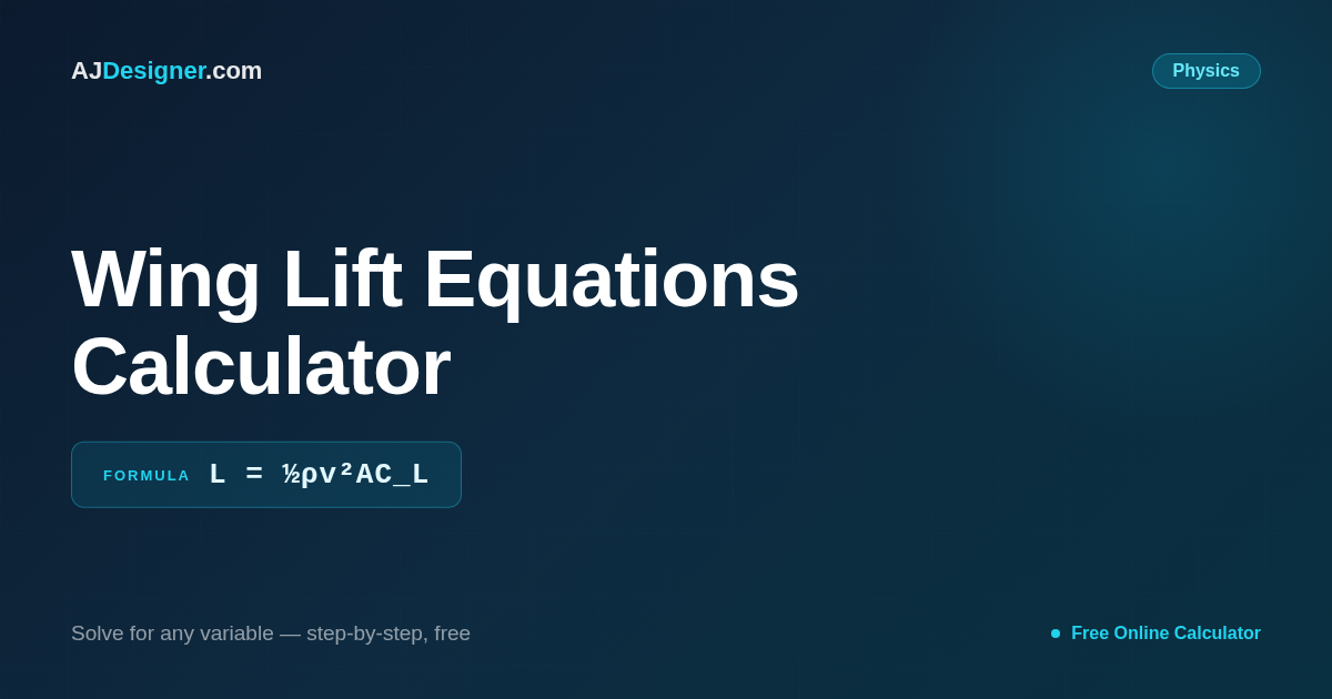 Wing Lift Calculator — Lift Equation L = ½ρv²AC_L